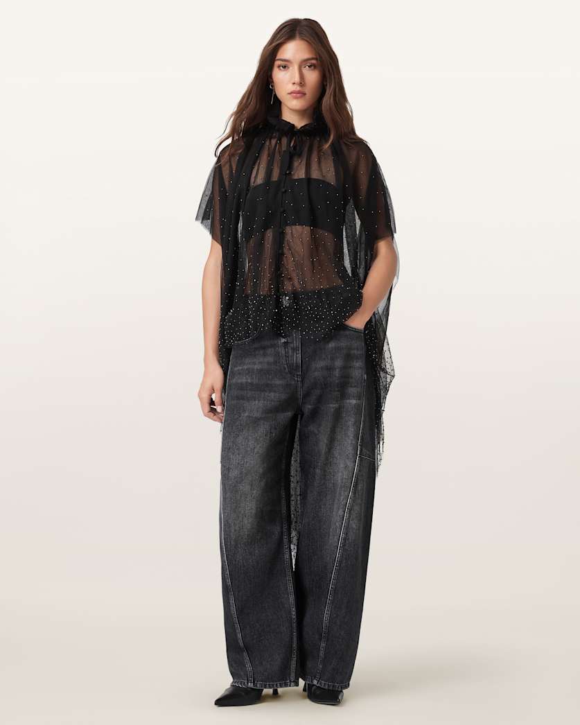 Sez Embellished Tulle Cape Black | ALLSAINTS DE